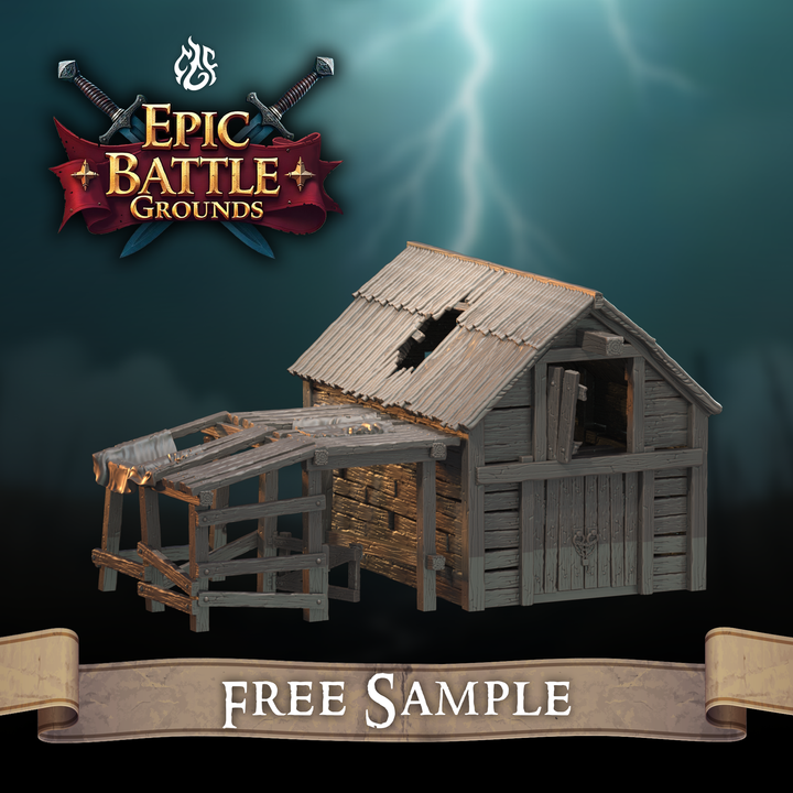 3D Printable Old Barn and Stables ~ Epic Battle Grounds FREE Sample by Crippled God Foundry